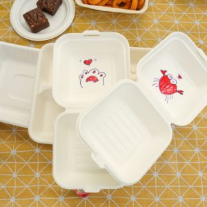 food box container takeaway in Natural Fiber Bagasse Pulp for fast food 6"