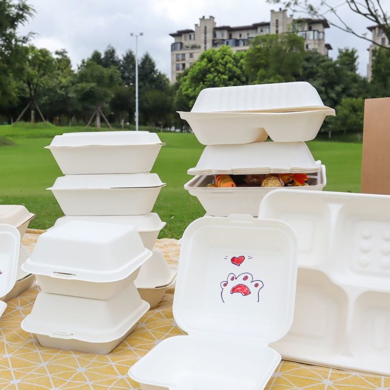 Biodegradable Take out Boxes 6 inch Sugarcane Bagasse Burger Box