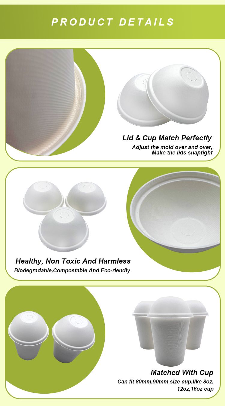 Biodegradable Dome Lids, Sugarcane Bagasse Coffee Lids