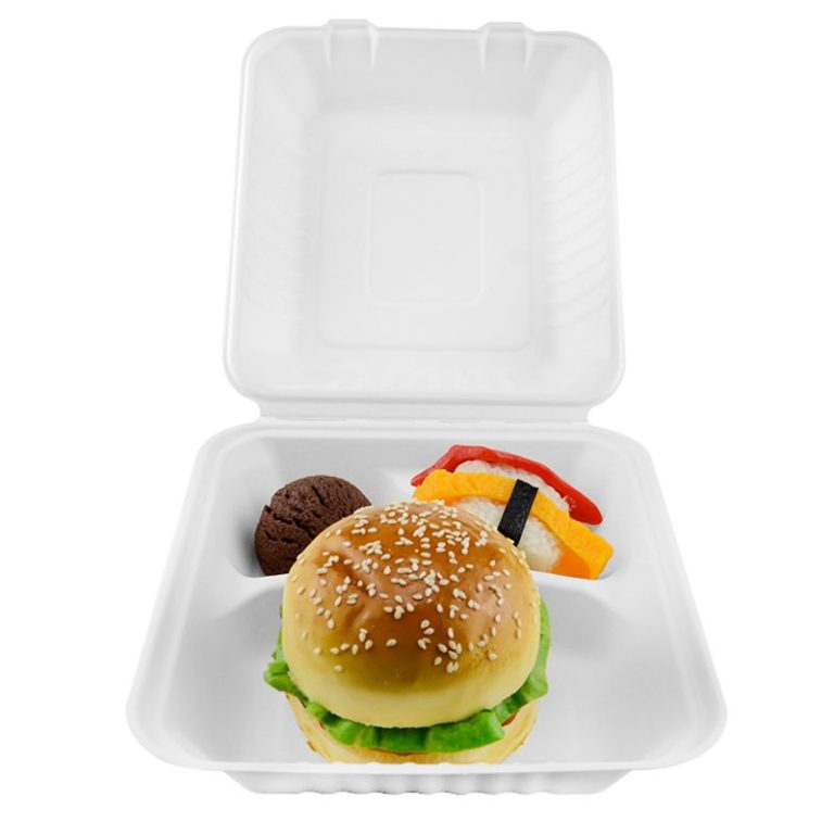 Biodegradable Take out Boxes 6 inch Sugarcane Bagasse Burger Box